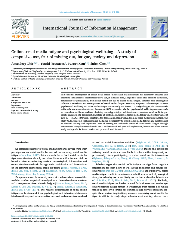 (PDF) Online social media fatigue and psychological wellbeing—A study ...