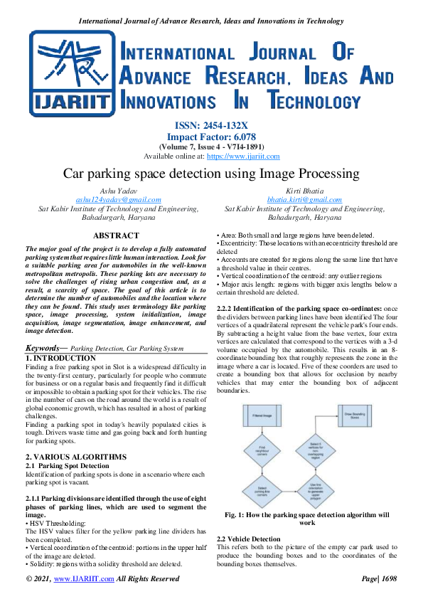 Pdf Car Parking Space Detection Using Image Processing