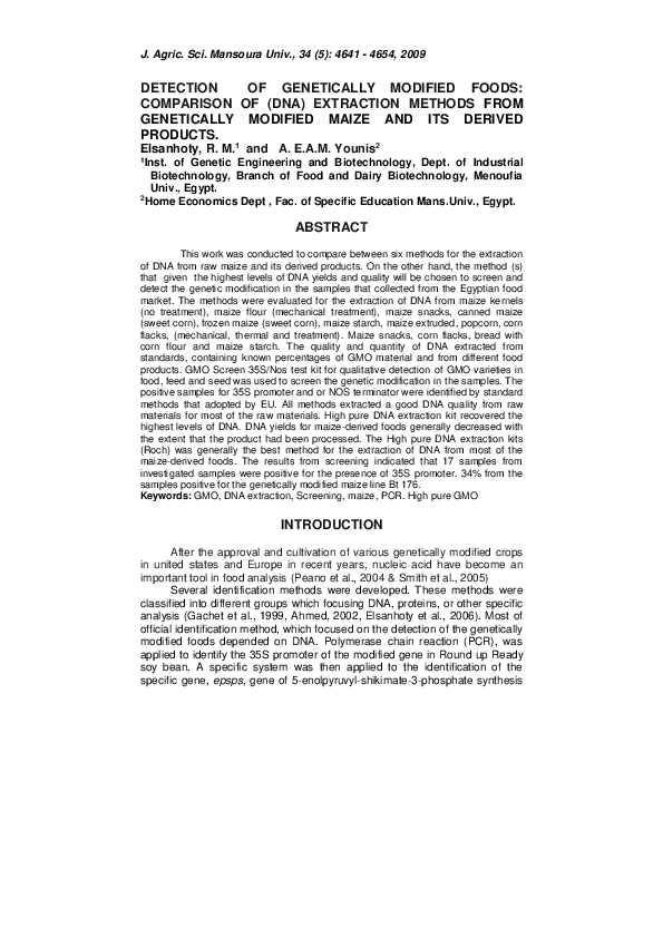 Pdf Detection Of Genetically Modified Foods Comparison Of Dna