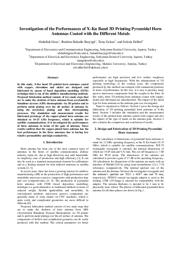 (PDF) Investigation of the performances of X-Ku band 3D printing ...