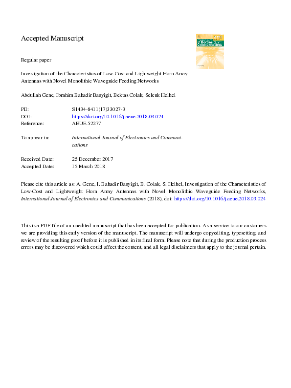 Pdf Investigation Of The Characteristics Of Low Cost And Lightweight Horn Array Antennas With 