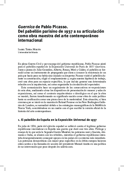 (PDF) Guernica de Pablo Picasso: Del pabellón parisino de 1937 a su ...