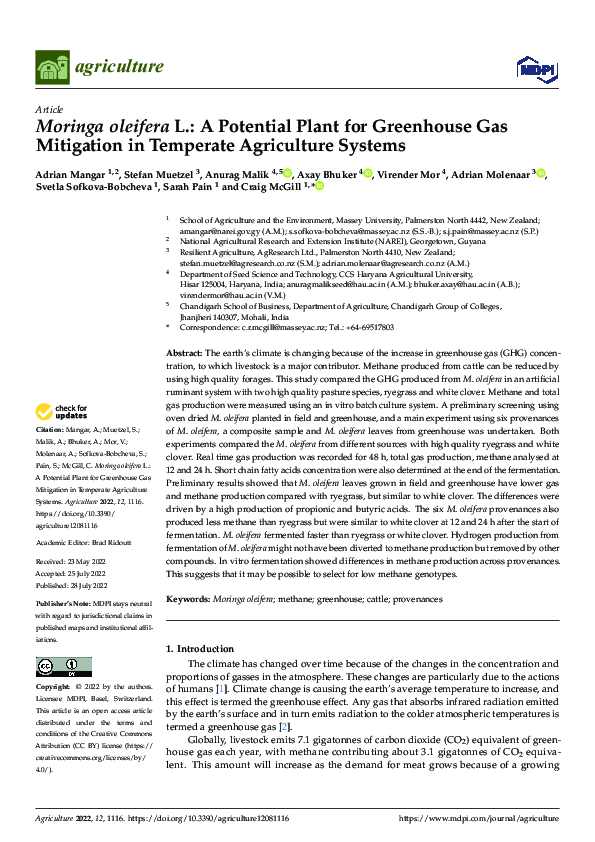(PDF) Moringa oleifera L.: A Potential Plant for Greenhouse Gas Mitigation in Temperate ...