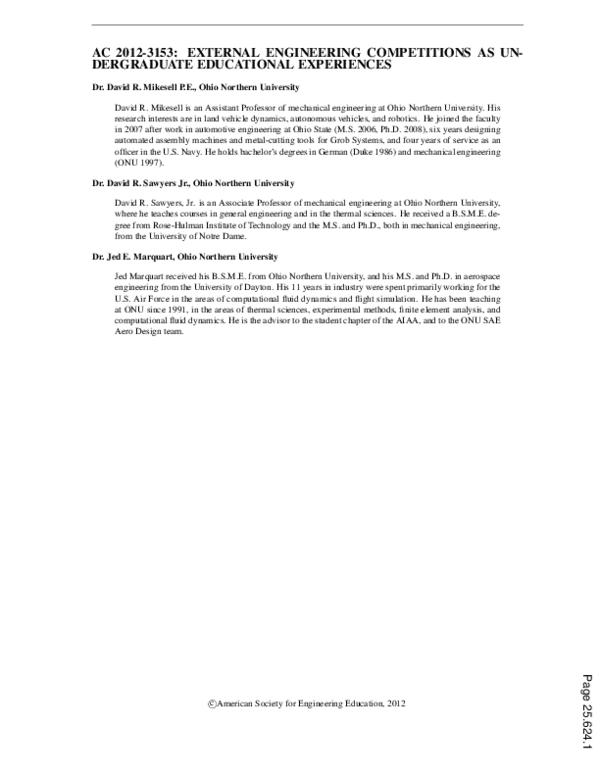 (PDF) External Engineering Competitions as Undergraduate Educational ...