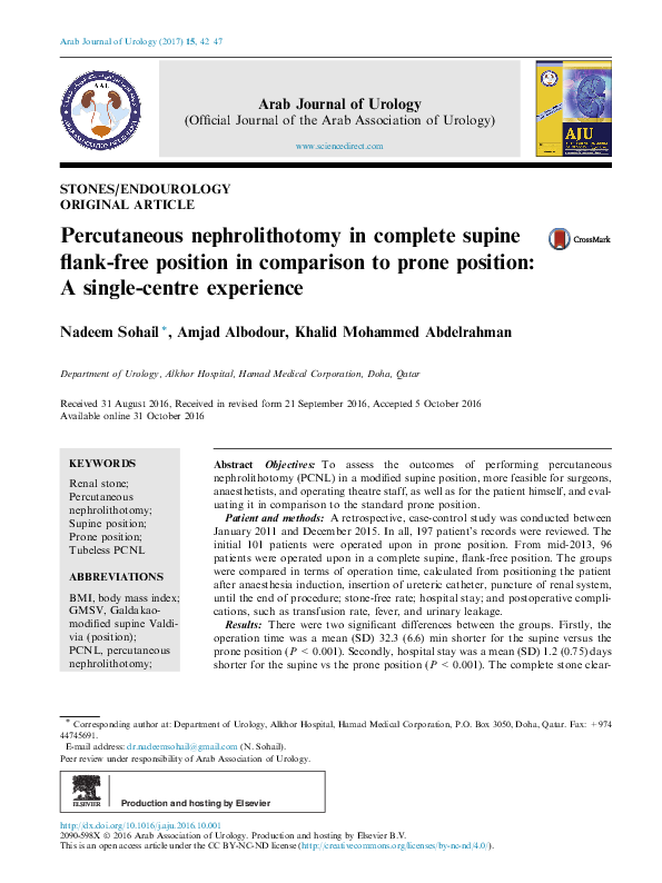 (PDF) Percutaneous nephrolithotomy in complete supine flank-free ...