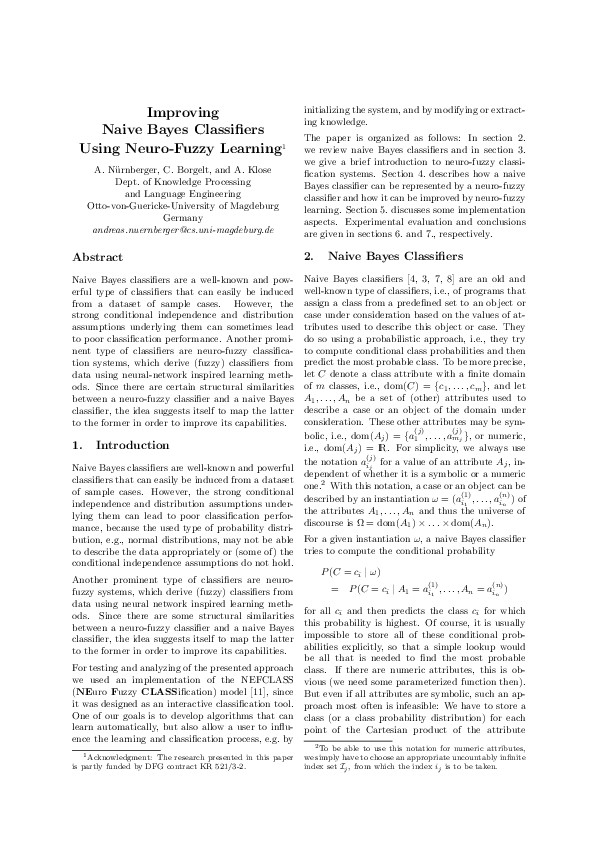 (PDF) Improving naive Bayes classifiers using neuro-fuzzy learning