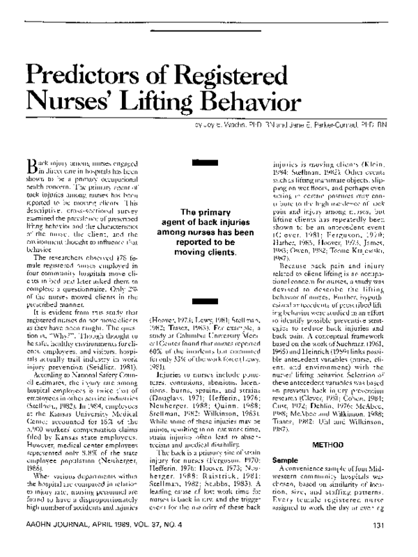 (PDF) Predictors of Registered Nurses' Lifting Behavior