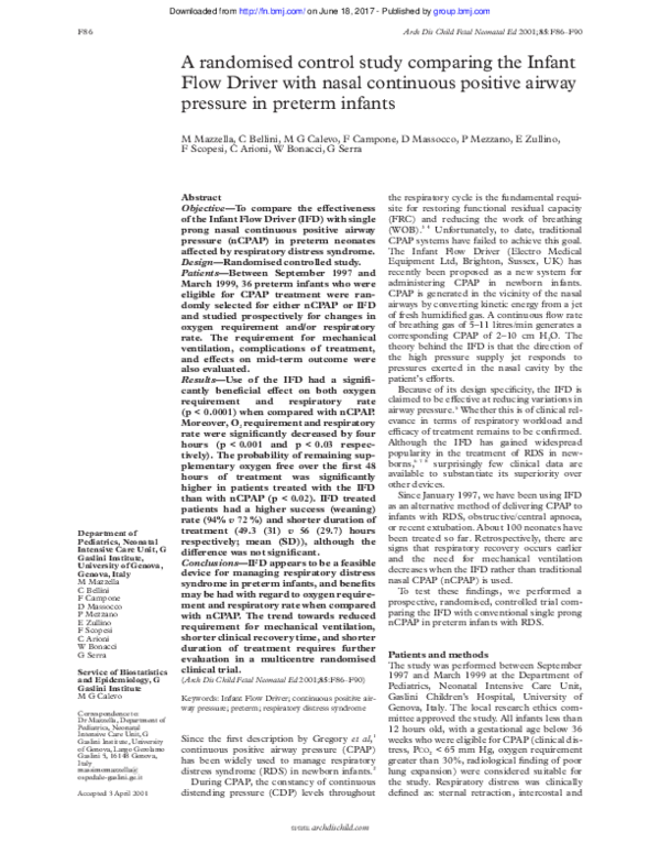 (PDF) A randomised control study comparing the Infant Flow Driver with ...