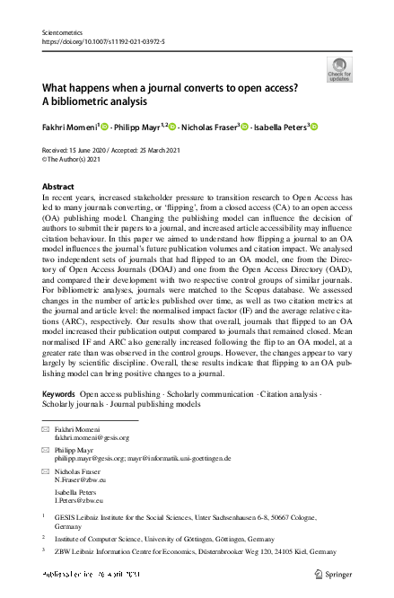 (PDF) What happens when a journal converts to open access? A ...