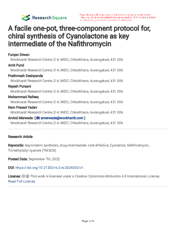 (PDF) A facile one-pot, three-component protocol for, chiral synthesis ...