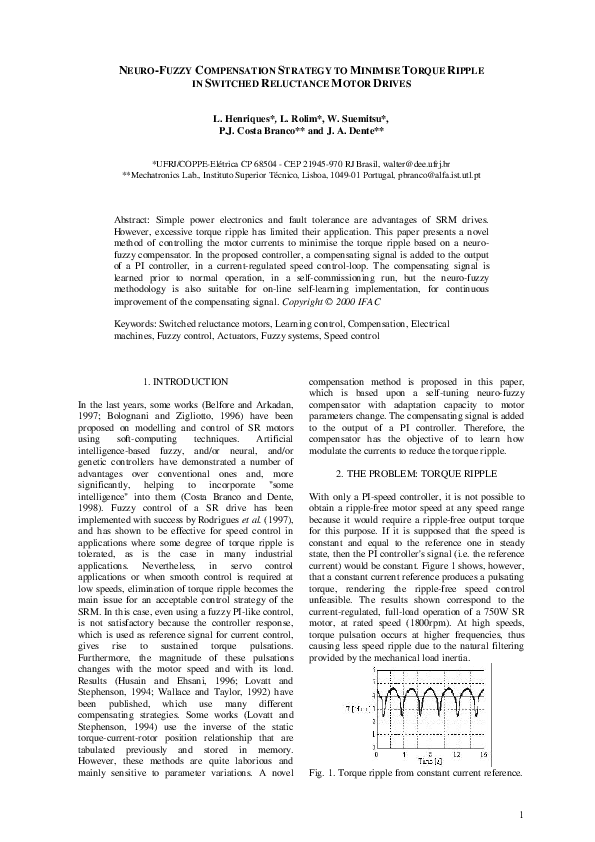 Pdf Neuro Fuzzy Compensation Strategy To Minimise Torque Ripple In Switched Reluctance Motor
