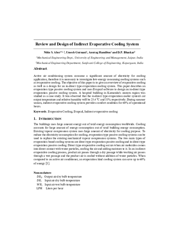 (PDF) Review and Design of Indirect Evaporative Cooling System
