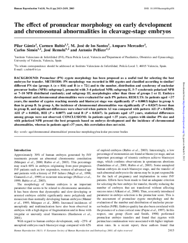 (PDF) The effect of pronuclear morphology on early development and ...