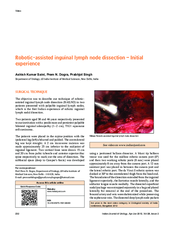(PDF) Robotic-assisted inguinal lymph node dissection - Initial experience