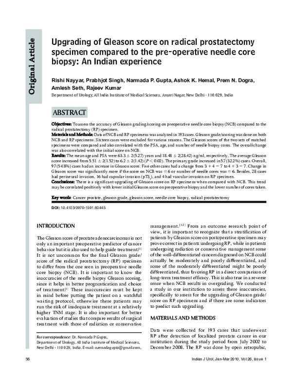 (PDF) Upgrading of gleason score on radical prostatectomy specimen ...