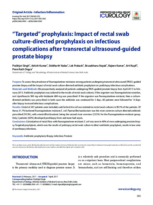 Pdf Targeted Prophylaxis Impact Of Rectal Swab Culture Directed