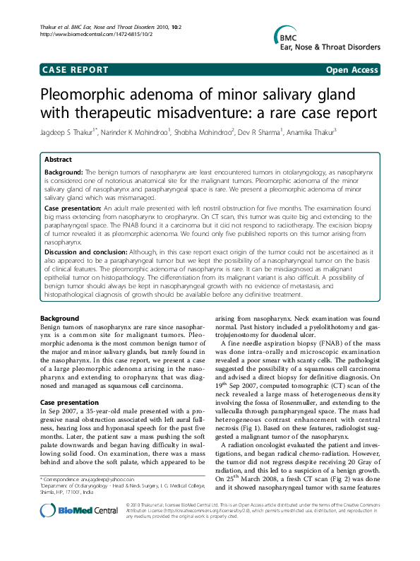 (PDF) Pleomorphic adenoma of minor salivary gland with therapeutic ...