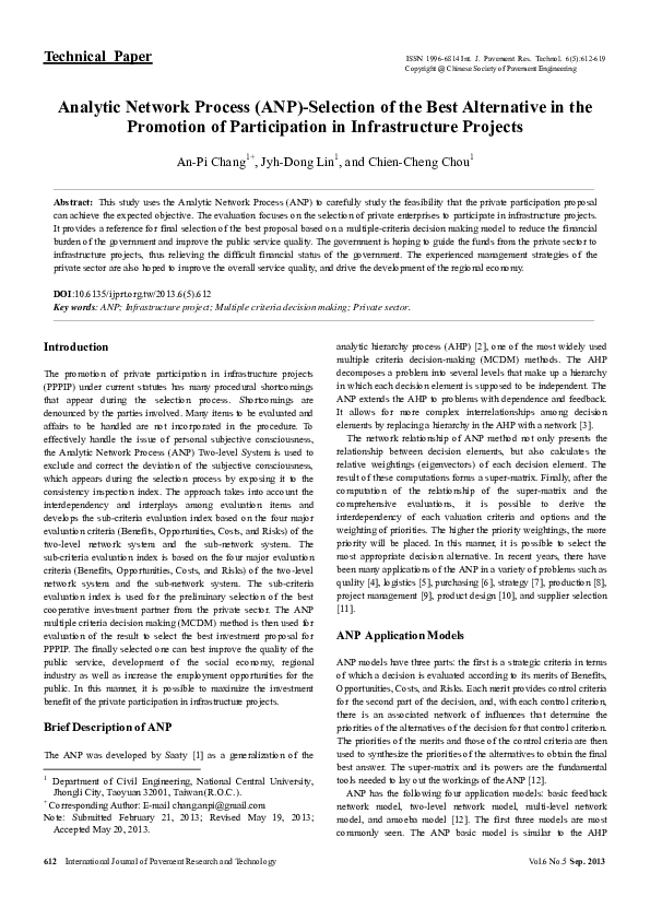 (PDF) Analytic Network Process (ANP)-Selection of the Best Alternative in the Promotion of ...