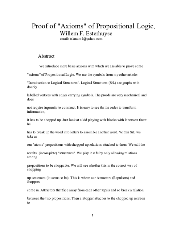 (PDF) Proof of "Axioms" of Propositional Logic