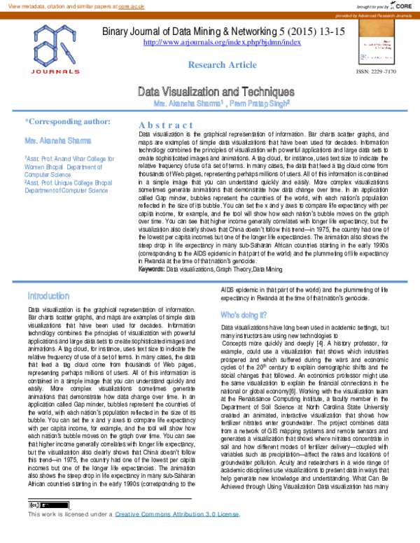 (PDF) Data Visualization and Techniques