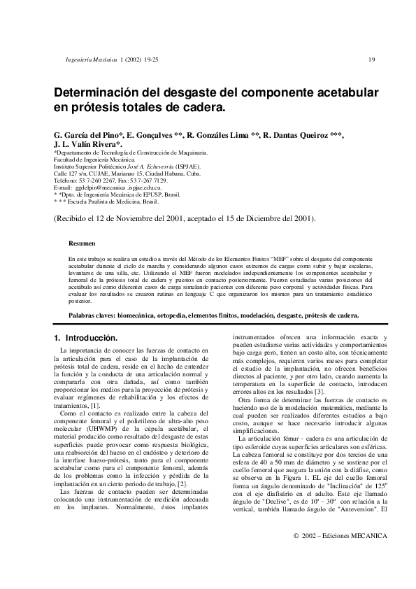 (PDF) Determinación del desgaste del componente acetabular en prótesis ...