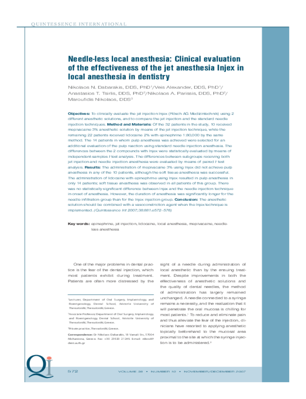 (PDF) Needle-less local anesthesia: clinical evaluation of the ...
