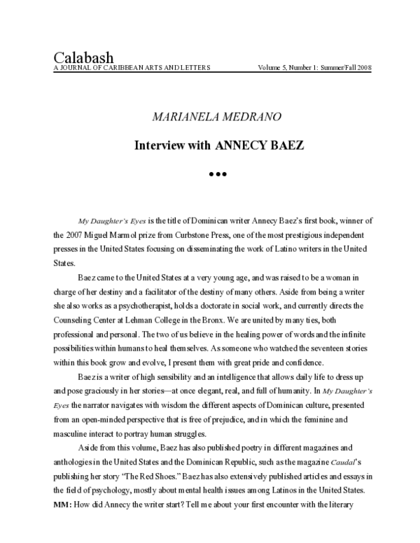(PDF) Interview with Annecy Baez | Marianela Medrano - Academia.edu