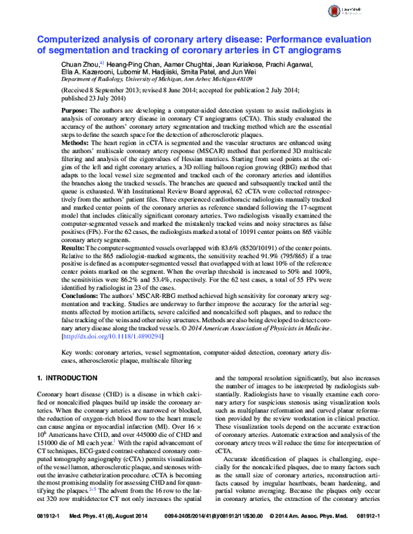 (PDF) Computerized analysis of coronary artery disease: performance evaluation of segmentation ...