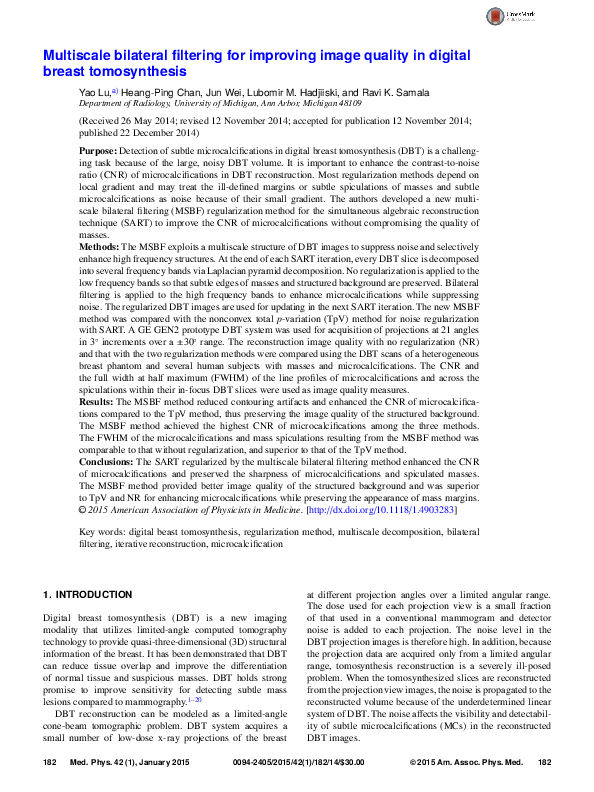 (PDF) Multiscale bilateral filtering for improving image quality in digital breast tomosynthesis