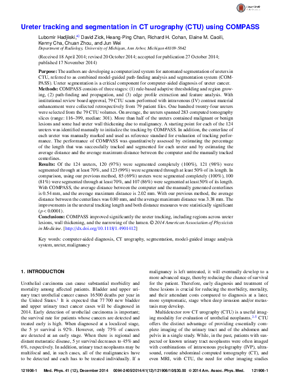 (PDF) Ureter tracking and segmentation in CT urography (CTU) using COMPASS