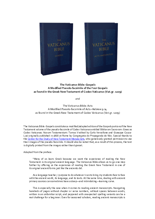(PDF) The Vaticanus Bible: Gospels: A Modified Pseudo-facsimile of the Four Gospels as found in ...