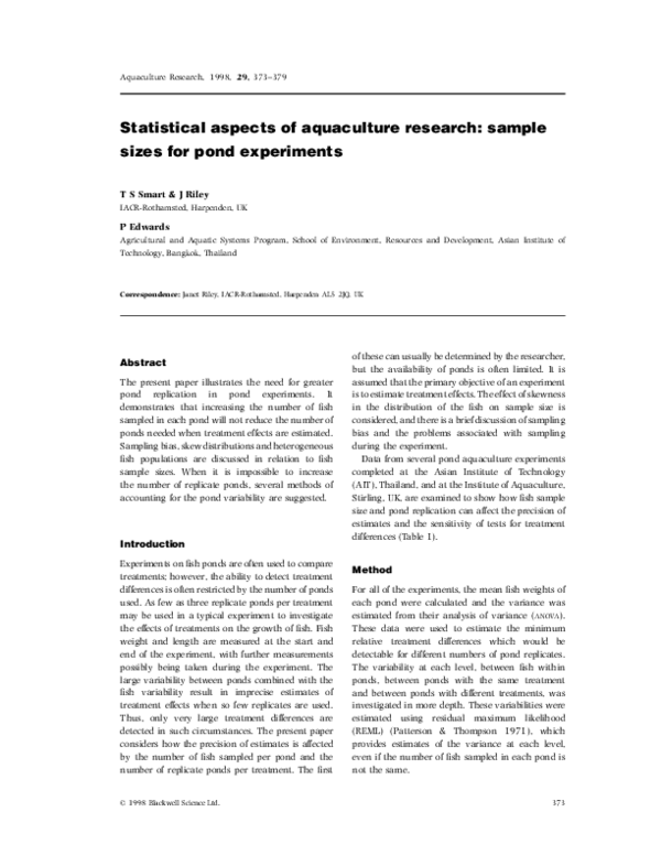 (PDF) Statistical aspects of aquaculture research: sample sizes for ...