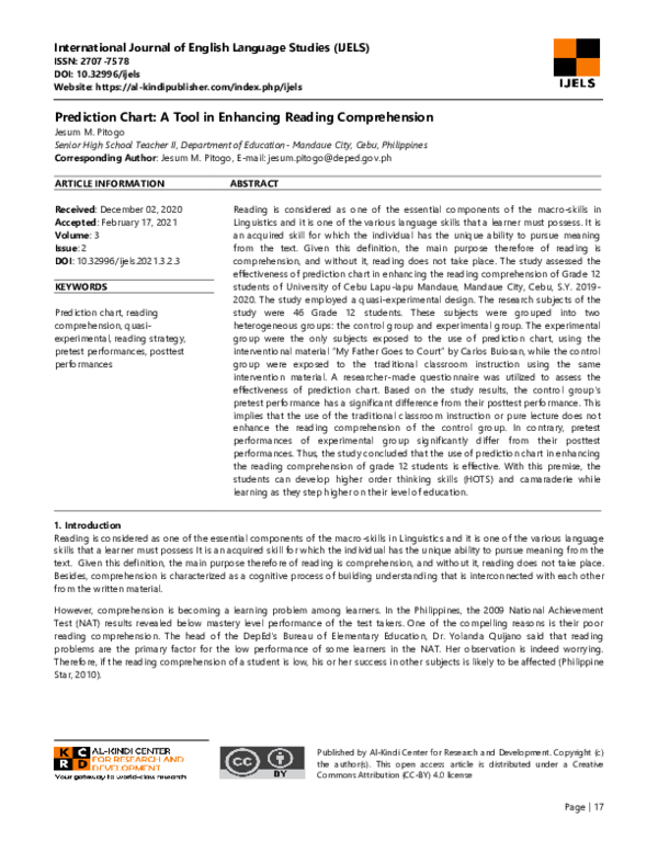 (PDF) Prediction Chart: A Tool in Enhancing Reading Comprehension