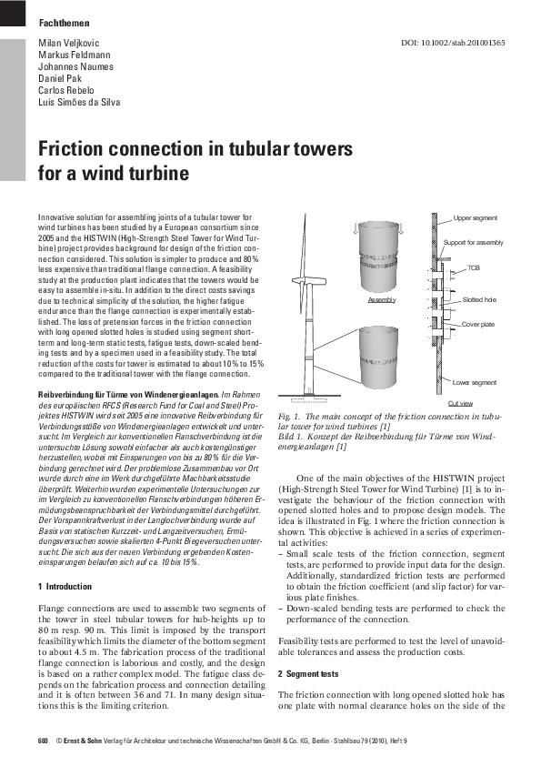 (PDF) Friction connection in tubular towers for a wind turbine