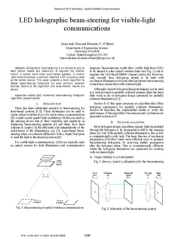 (PDF) LED holographic beam-steering for visible-light communications