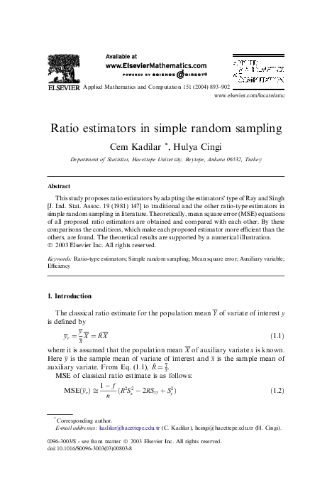 Pdf Ratio Estimators In Simple Random Sampling