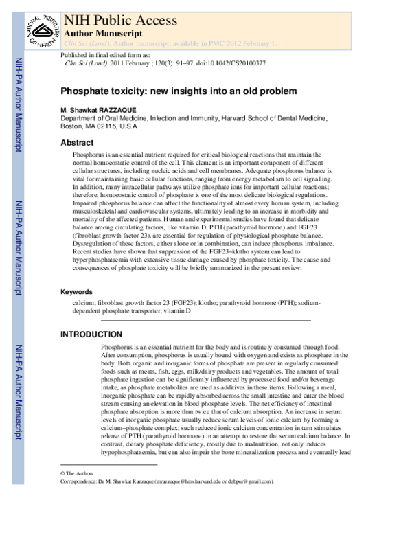 (PDF) Phosphate toxicity: new insights into an old problem
