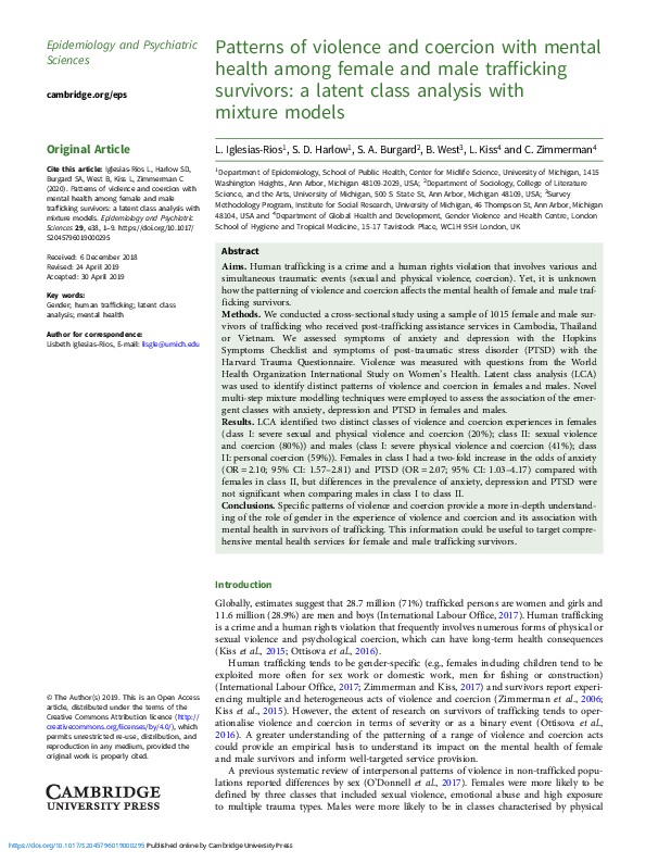 (PDF) Patterns of violence and coercion with mental health among female ...