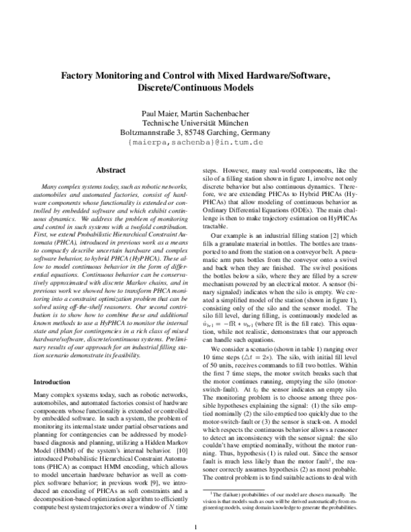 (PDF) Factory monitoring and control with mixed hardware/software, discrete/continuous models ...