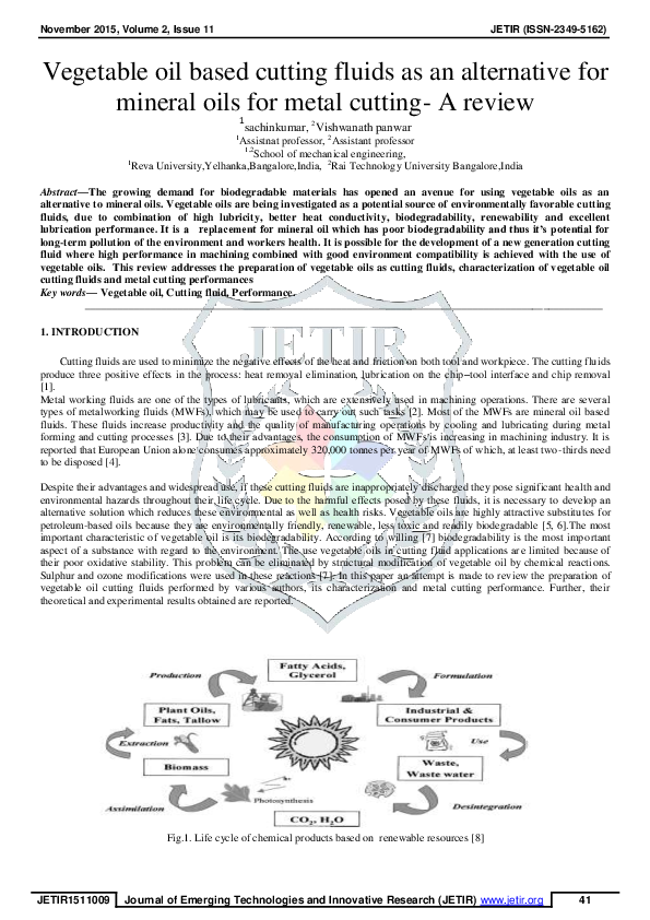 (PDF) Vegetable oil based cutting fluids as an alternative for mineral oils for metal cutting- A ...