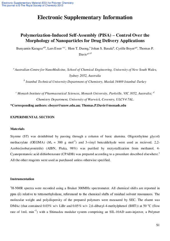 (PDF) Polymerization-Induced Self-Assembly (PISA) – control over the ...
