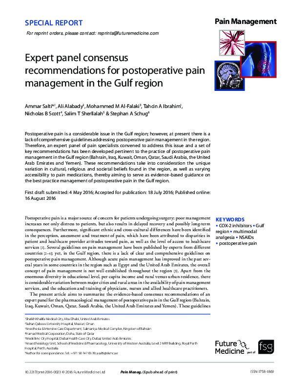Expert panel consensus recommendations for postoperative pain ...
