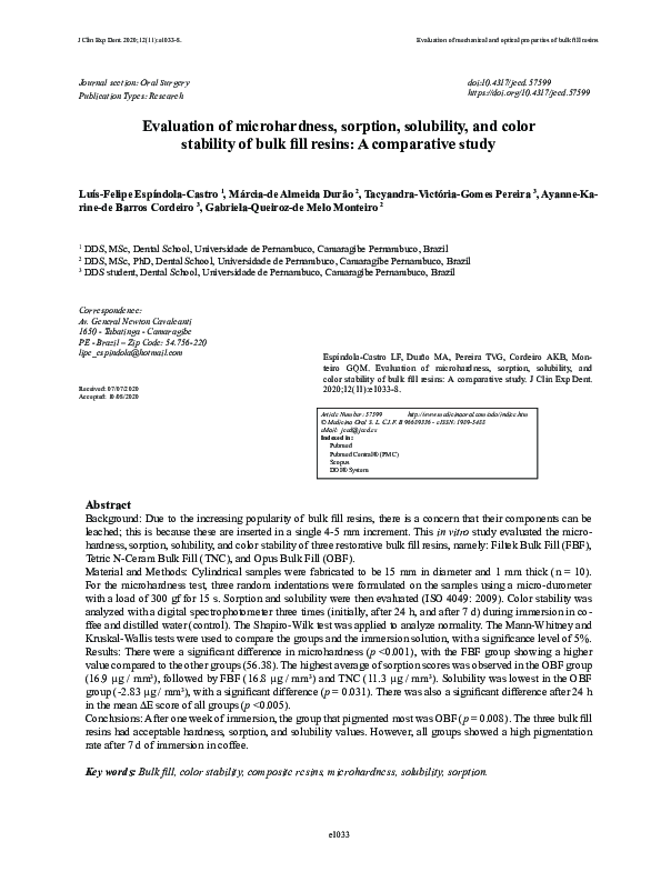 (PDF) Evaluation of microhardness, sorption, solubility, and color ...