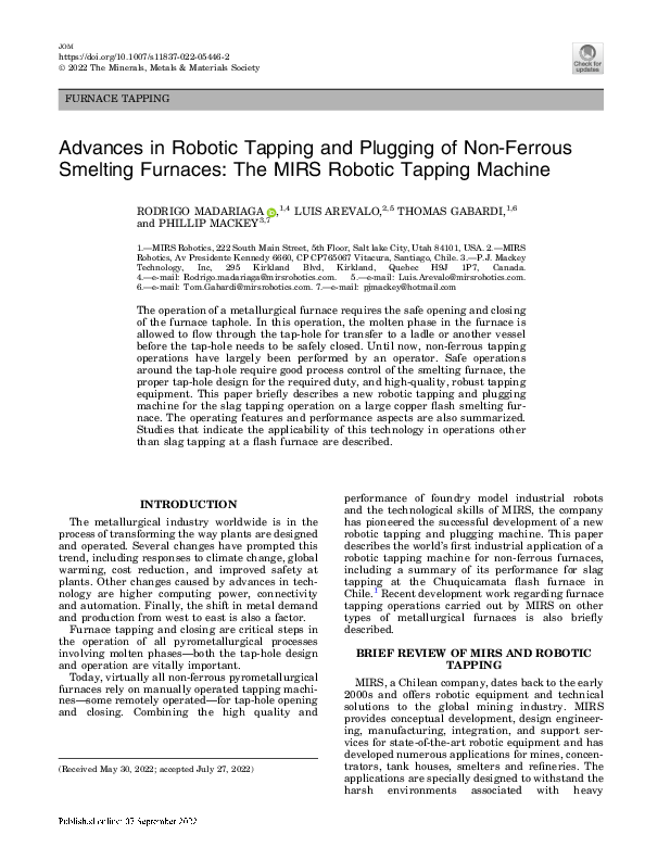 (PDF) Advances in Robotic Tapping and Plugging of Non-Ferrous Smelting ...