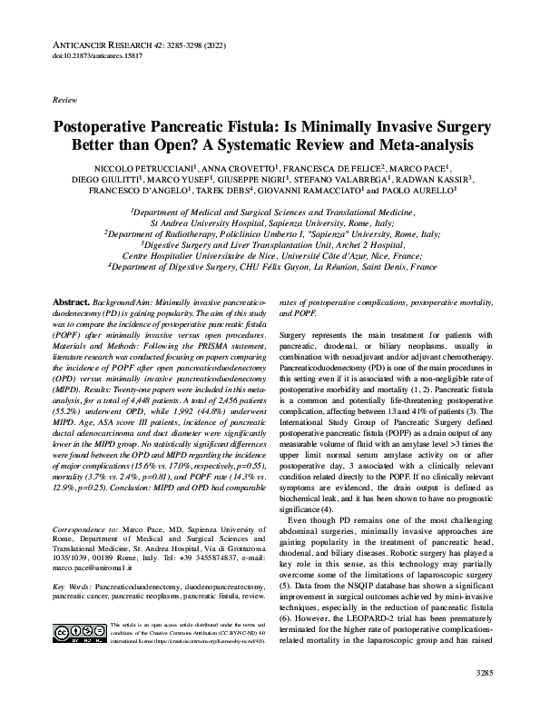 (PDF) Postoperative Pancreatic Fistula: Is Minimally Invasive Surgery Better than Open? A ...