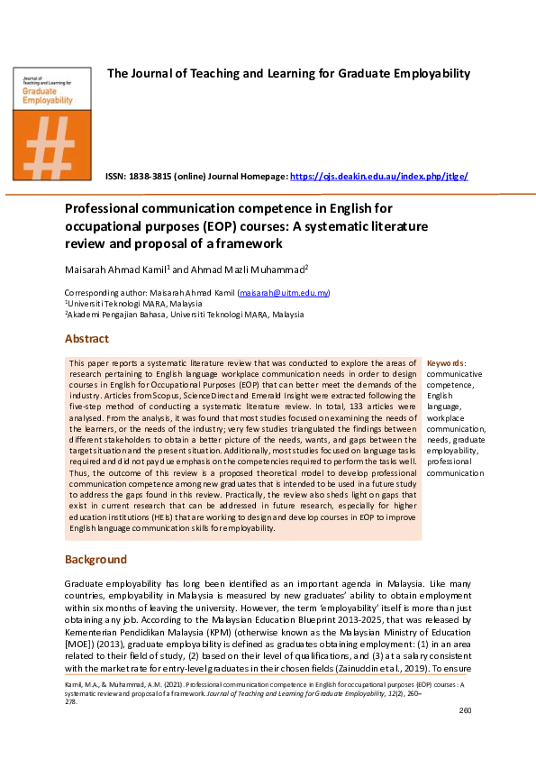 (PDF) Professional communication competence in English for occupational ...