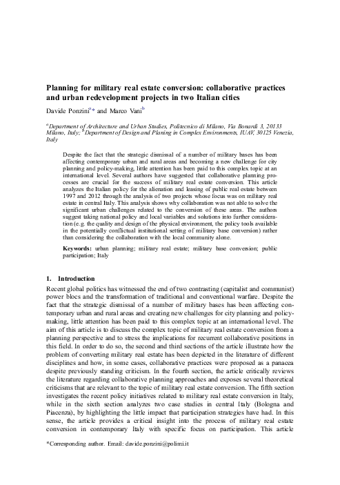 (PDF) Planning for military real estate conversion: collaborative ...