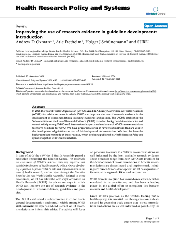(PDF) Improving the use of research evidence in guideline development ...