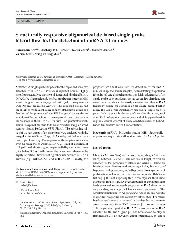 (PDF) Structurally responsive oligonucleotide-based single-probe ...