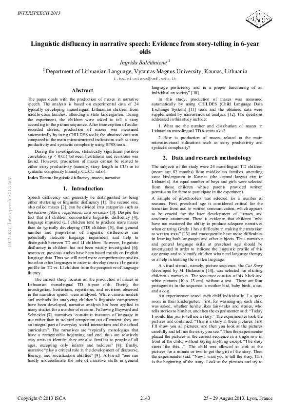 (PDF) Linguistic disfluency in narrative speech: evidence from story ...